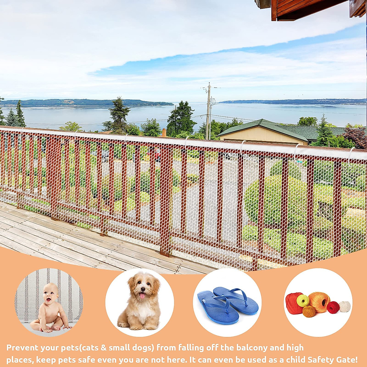 Cat Balcony Rail Net 5 x 0.8 Meter Anti Fall Netting Balcony Mesh Fence Net Child Safety Screen Protection Crib Mesh for Pets Baby (White)