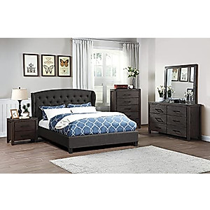 Poundex, Charcoal Polyfiber Upholstered Cal Size Bed, California King
