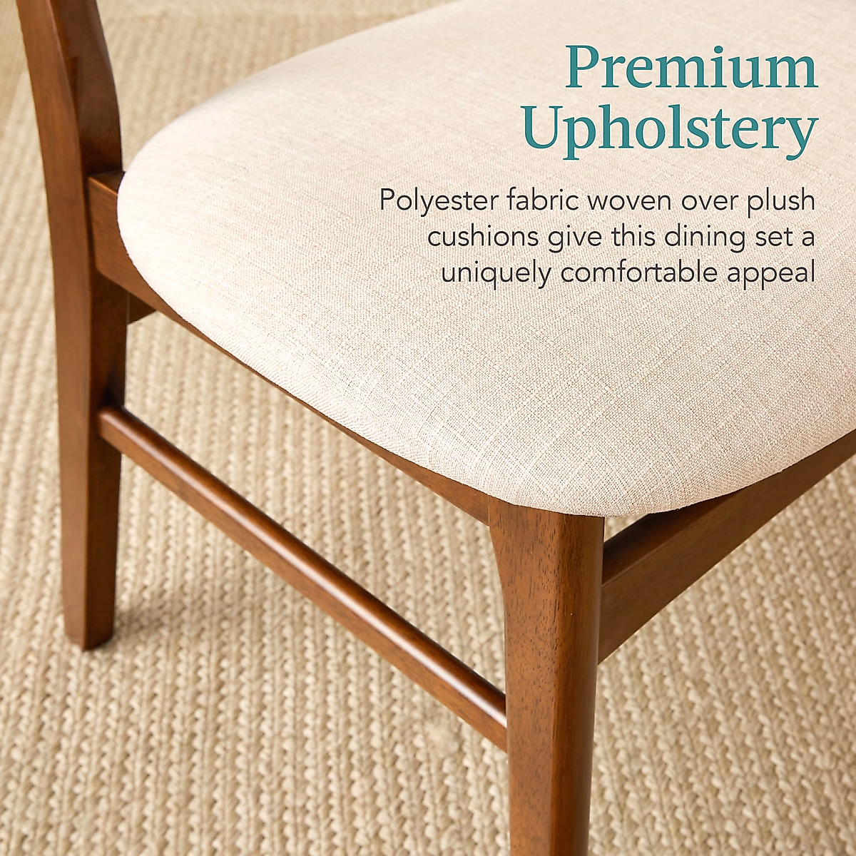 Best Choice Products 6-Piece Wooden Dining Set, Mid-Century Modern Table & Upholstered Chair Set w/Bench Seat, Rubberwood Legs - Brown/Cream