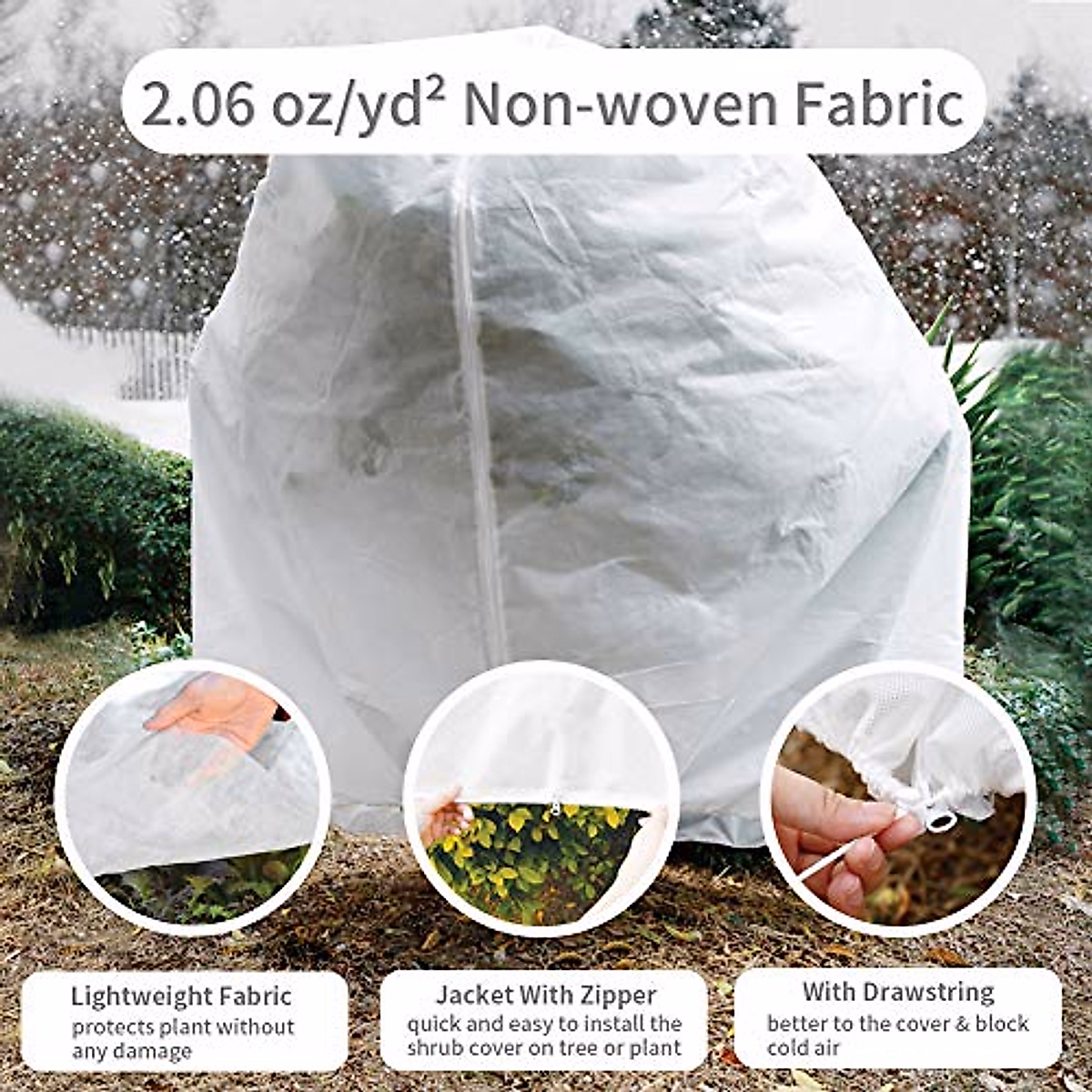 REMIAWY Plant Covers Freeze Protection Frost Blanket for Plants Tree Blanket Cover Shrub Covers Jacket with Zipper Drawstring, Frost Cover for Animal Protection (85”X75” Shrub Jacket 2 oz/sq yd)