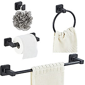 Matte Black Bathroom Hardware Set 4 Pieces,Towel Bar Set Stainless Steel Wall Mounted, Includes 16In Hand Towel Bar, Towel Ring, Robe Towel Hooks,Toilet Paper Holder, Bathroom Towel Rack Set