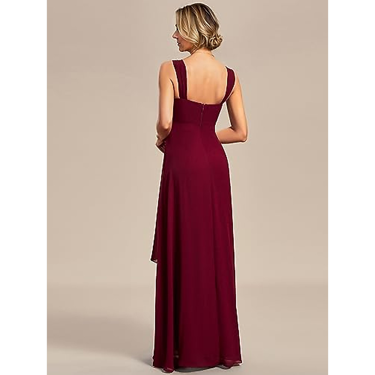 Ever-Pretty Women's Asymmetry Hem Chiffon Crystal Pleated Maxi Evening Dress with Brooch Burgundy US10