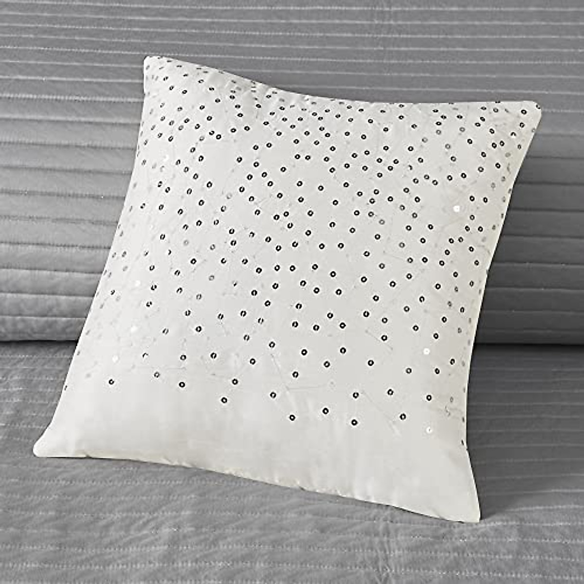 Madison Park King Quilt Set Lustrous Jacquard & Glitter Accent Coverlet Set for King Size Bed - All Season, Lightweight King Quilt Set, Shams, Decorative Pillow, King/Cal King Chevron Grey/Navy