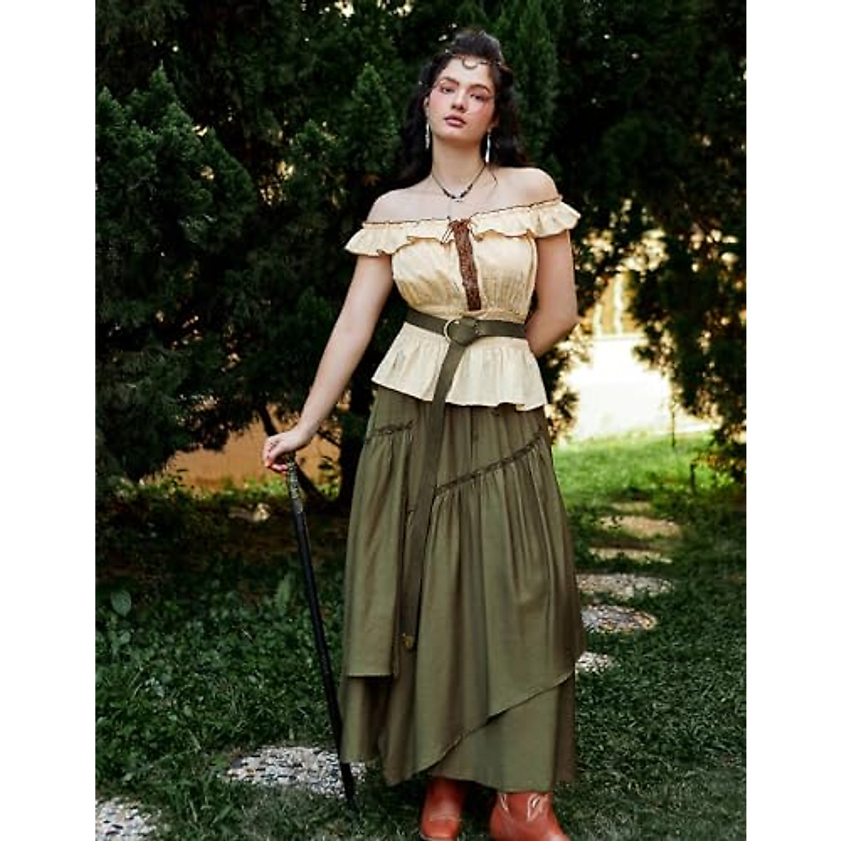 Scarlet Darkness Renaissance Pirate Leather Ring Belt Goth Retro Belt Green