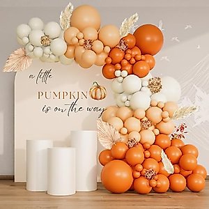 Beaumode Little Pumpkin Balloon Arch Garland Kit for Little Pumpkin Baby Shower Birthday Thanksgaving Fall In Love Bridal Shower Fall themed Rustic Boho Orange Party decorations (Orange Blush)