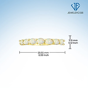 JEWELEXCESS Ethopian opal Ring – Stunning 14K Gold Plated Silver Ring with 0.70 Carat T.G.W. Ethopian opal - Elegant 7-Stone Ring Design - Hypoallergenic 14K Gold Plated Silver