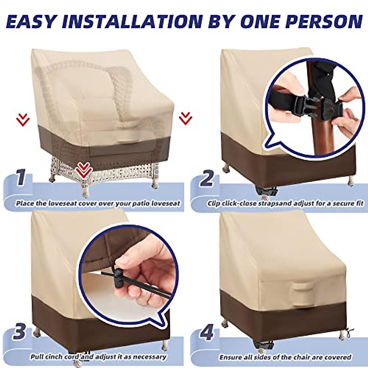 Lafaso Patio Chair Cover for Outdoor Furniture, 600D Heavy Duty Oxford Cloth Chair Covers Waterproof, Heavy Duty Deep Seat Outdoor Chair Cover Set of 4 (Beige/Brown, Large)