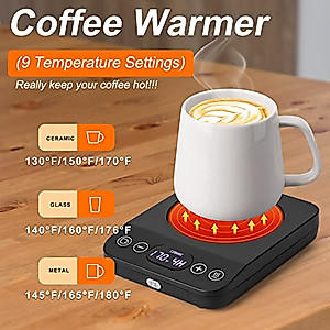 Feify Coffee Mug Warmer，Electric Coffee Warmer for Desk Home Office, Auto On/Off Gravity-Induction Smart Cup Warmer with 9 Temperature Setting，1-9 Timer Beverage Warmer Plate for Candle Milk Tea Black