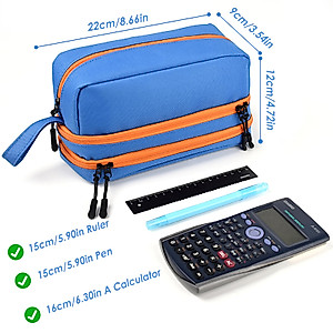 Genteen Large Capacity Pencil Case,Multifunction Pencil Pouch,Pencil Bags with Zipper 3 Compartments Pencil case organizer for Office Adult（Blue）