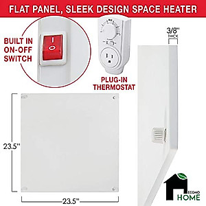 EconoHome Wall Mount Space Heater Panel - with Thermostat - 400 Watt Convection Heater - Ideal for 120 Sq Ft Room - 120V Electric Heater