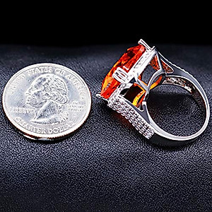 Uloveido Platinum Plated Big Princess Square Orange Stone Cocktail Ring for Women and Men with Cubic Zirconia Size 6 7 8 9 10 RA219 (Orange, 7)