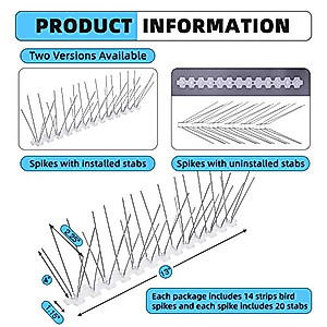 REMIAWY Bird Spikes for Small Birds, 15 Feet Bird Deterrent Spikes Stainless Steel Pigeon Spikes for Fence Roof Mailbox Window (14 Pack)