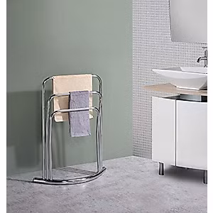 King's Brand Furniture-Kenneth Metal 3 Tier Freestanding Bathroom Towel Rack Stand, Chrome
