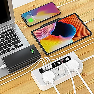 J Elektro Universal Power Strip with Surge Protector, 4 USB Charging Ports and 3 Universal Outlets Extension Cord with 24 Hour Timer, 1.4M/4.6FT Extension Lead with Timer Socket for Home Office