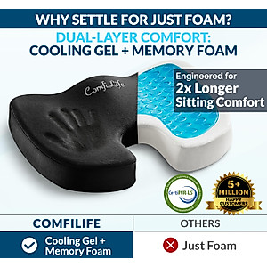 ComfiLife Gel Enhanced Seat Cushion - Non-Slip Orthopedic Gel & Memory Foam Coccyx Cushion for Tailbone Pain - Office Chair Car Seat Cushion - Sciatica & Back Pain Relief (Black)