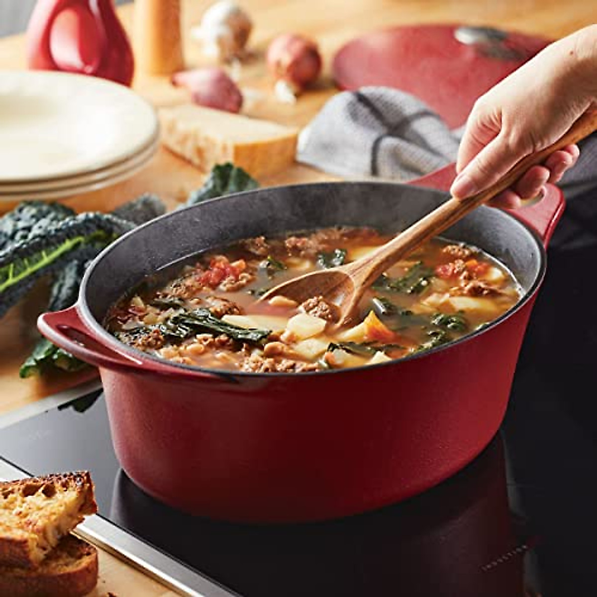 Rachael Ray NITRO Cast Iron Dutch Oven, 6.5 Quart, Red