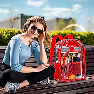 gxtvo Clear Backpack, Heavy Duty Transparent Bookbag, See Through Backpacks for Women Men - Red