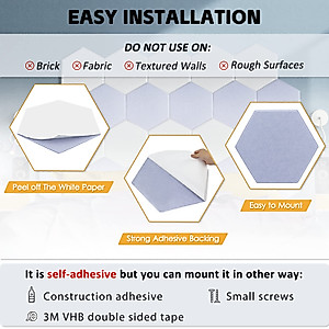 Troystudio Thickened Acoustic Panels Self-adhesive - 12 X 12 X 0.5 Inches 12 Pack Hexagon Sound Absorbing Panel, Recording Studio Acoustical Treatments Soundproof Wall Panels