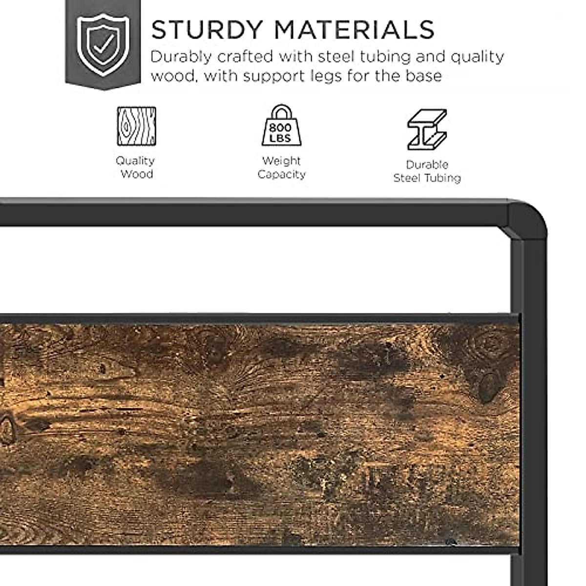 JOM Queen Bed Frame with Headboard and Storage No Box Spring Needed Metal-Wood Platform Bedframe Size Black 14 Inch High