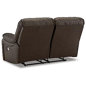 Signature Design by Ashley Leesworth Modern Leather Match Power Reclining Loveseat with USB Ports, Dark Brown