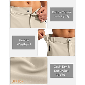 Pudolla Men's Hiking Cargo Shorts 9" Lightweight Outdoor Work Shorts for Men Travel Golf Camping Casual with 5 Zipper Pockets(Khaki Large)