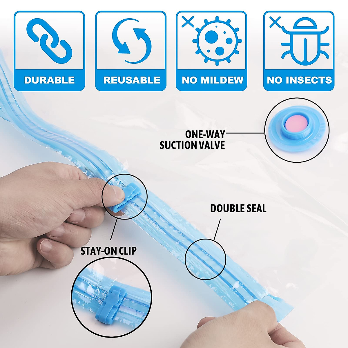 Vacuum Storage Bags, 8 Jumbo Space Saver Bags, Vacuum Sealer Bags for Clothes, Clothing, Comforters and Blankets, Compression Storage Bags with Hand Pump