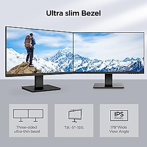 KOORUI 24 inch Computer Monitor, 75Hz FHD IPS Monitor, Frameless Ultra Slim Design, 99% SRGB, Flicker-Free, HDMI, VGA, VESA Mountable, Ergonomic Tilt Eye Care LED Display for Home Office