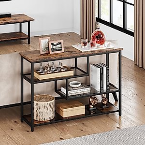 IDEALHOUSE Console Table, 4-Tier Sofa Tables Narrow Entryway Table with Glass Shelf and Metal Frame, 39.4" Behind Couch Table Industrial Hallway Table for Living Room, Foyer, Bedroom, Rustic Brown