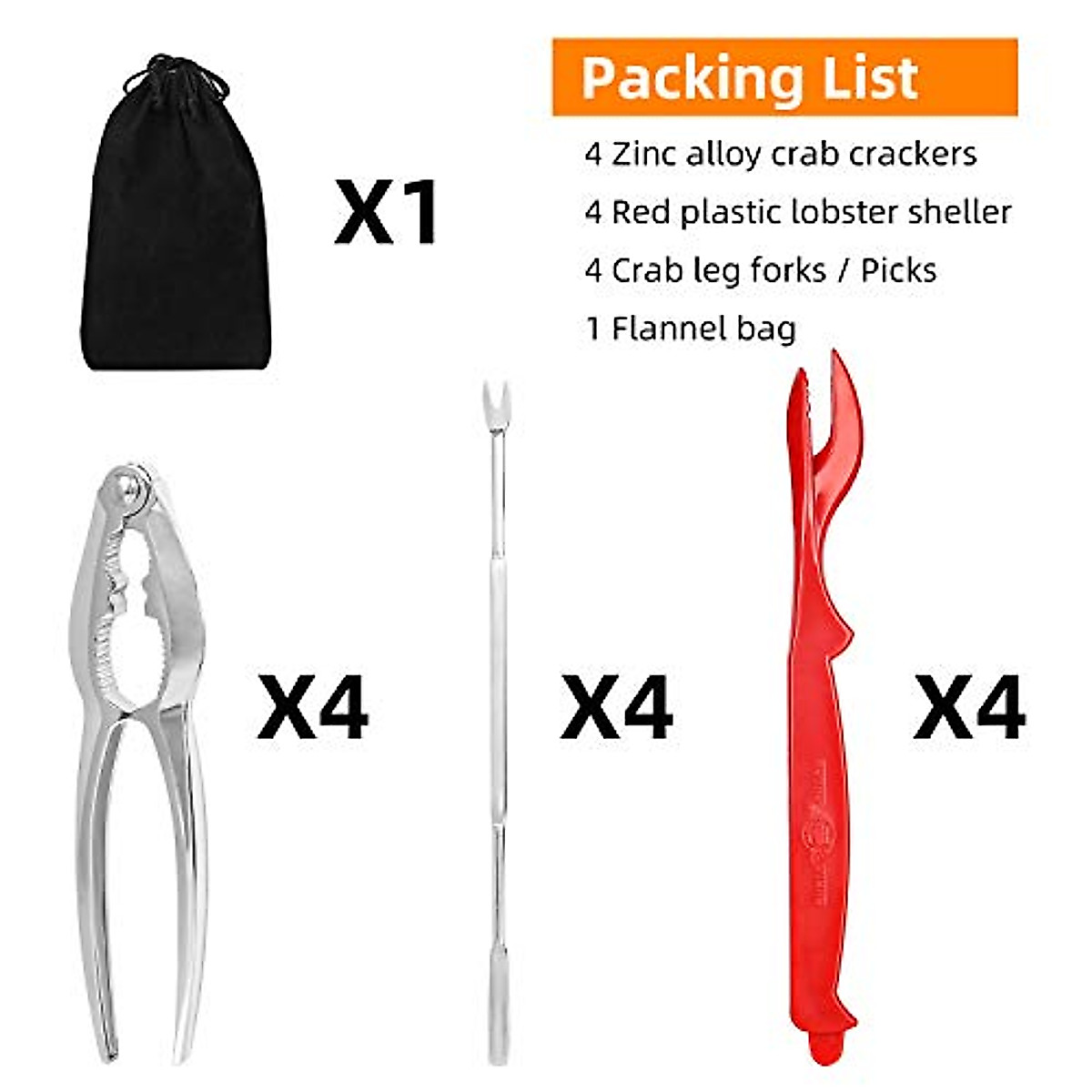 12 Piece Seafood Tools Set Nut Cracker Crab Lobster Set, includes 4 Stainless Steel Crab Cracker, 4 Crab Leg Forks Pick, 4 Opener Shellfish Lobster Leg Sheller, Perfect for kitchen, Party, Picnics