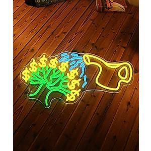 This is Money Tree LED Sign for Bedroom Wall, Large Neon Sign Wall Home Decor Suitable for Home, Bar, Studio, Club, or Restaurant Decor Green-ice Blue-Yellow