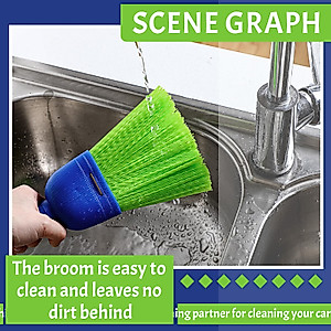 Domensi 2 Pcs Whisk Broom Poly Fiber Handheld Brush Hand Broom Outdoor Broom Car Broom with Hang Hole for Cleaning Inddoor Porches Floors Decks Driveways Dirt Dust