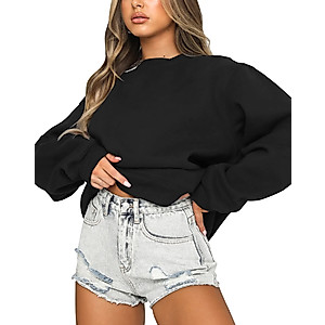 Fanway&EC Women's Long Sleeve Sweatshirt Casual Crewneck Oversized Pullover Hoodies Fall Tops Black