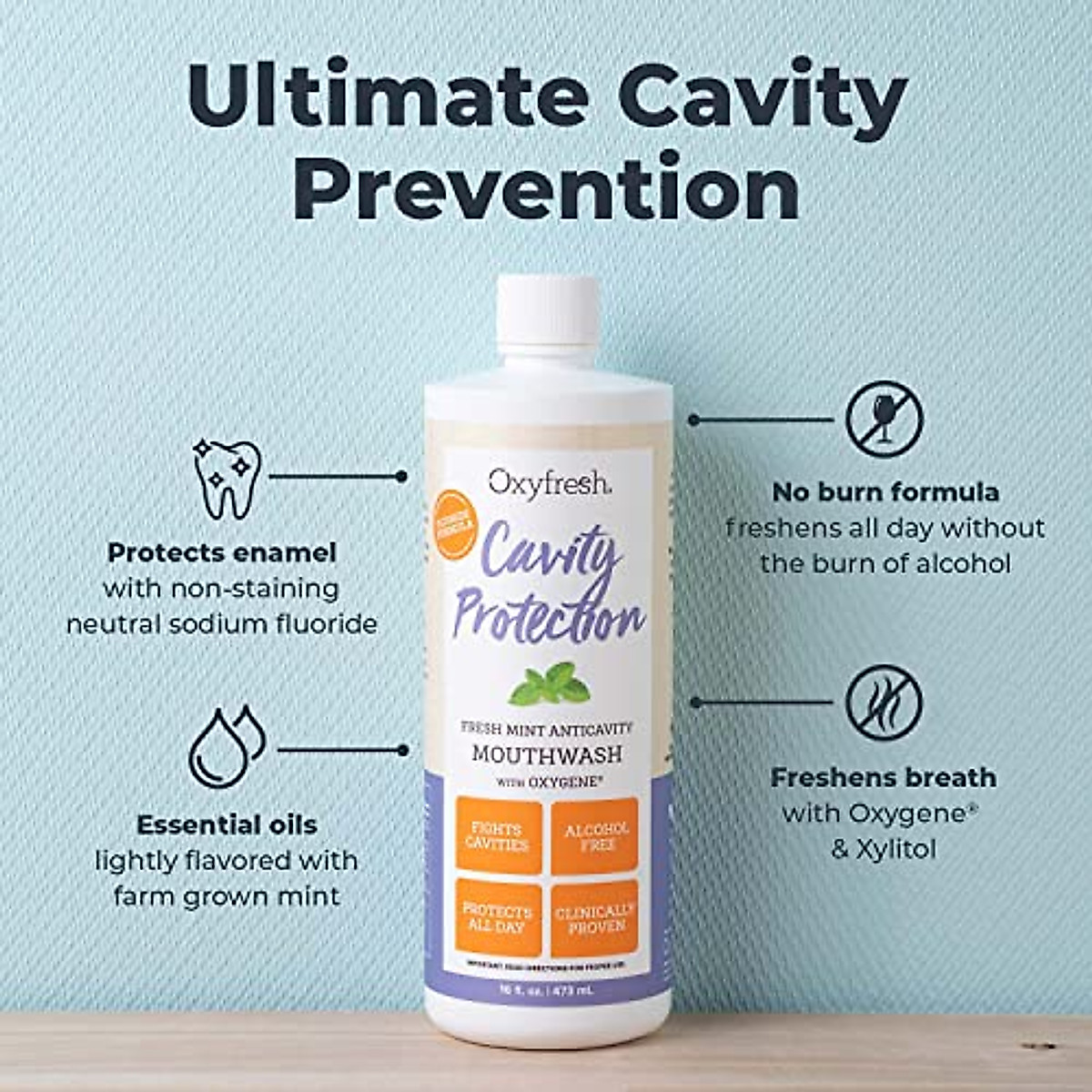 Oxyfresh Cavity Protection Fluoride Mouthwash – Anticavity Mouthwash for Sensitive Teeth – Non-Staining, Alcohol Free – Lasting Fresh Breath. 16 oz.