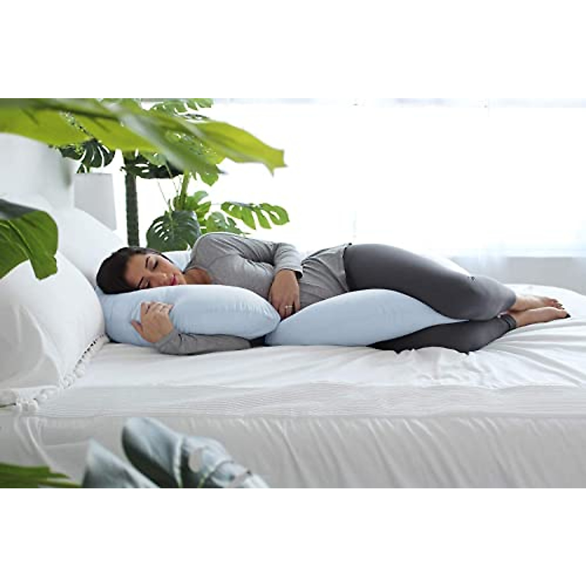 Pharmedoc Pregnancy Pillows, C-Shape Full Body Pillow – Jersey Cover Light Blue – Pregnancy Pillows for Sleeping – Body Pillows for Adults, Maternity Pillow and Pregnancy Must Haves, New Mom Gifts