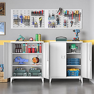 LISSIMO Metal Storage Cabinet,Home Office Cabinet with Doors and Adjustable Shelves,Locking Cabinet with Adjustabl Leg Levelers Assembly Required(White)