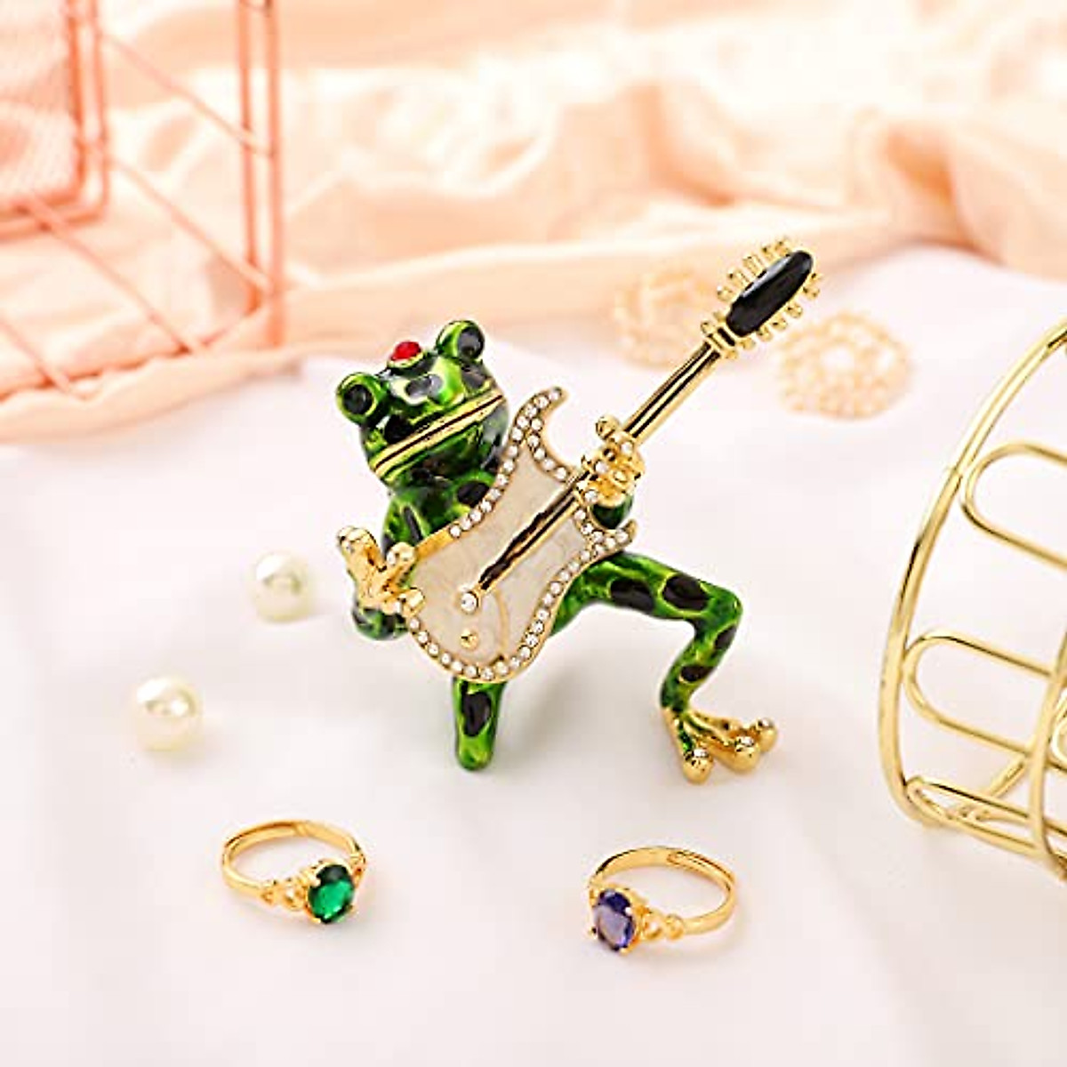 QIFU-Hand Painted Enameled Frog Style Decorative Hinged Jewelry Trinket Box Unique Gift For Home Decor