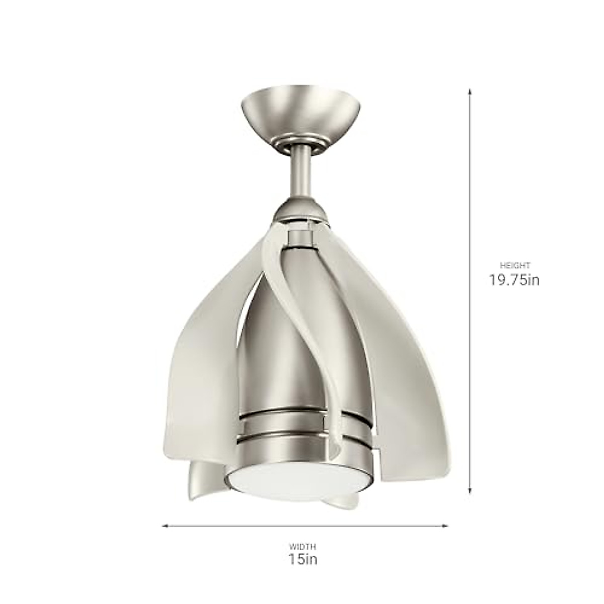 Kichler Terna 15" LED Ceiling Fan in Brushed Nickel, 5-Blade Modern Ceiling Fan with Remote Control, 3000K, (15" W x 19.75" H), 300230NI