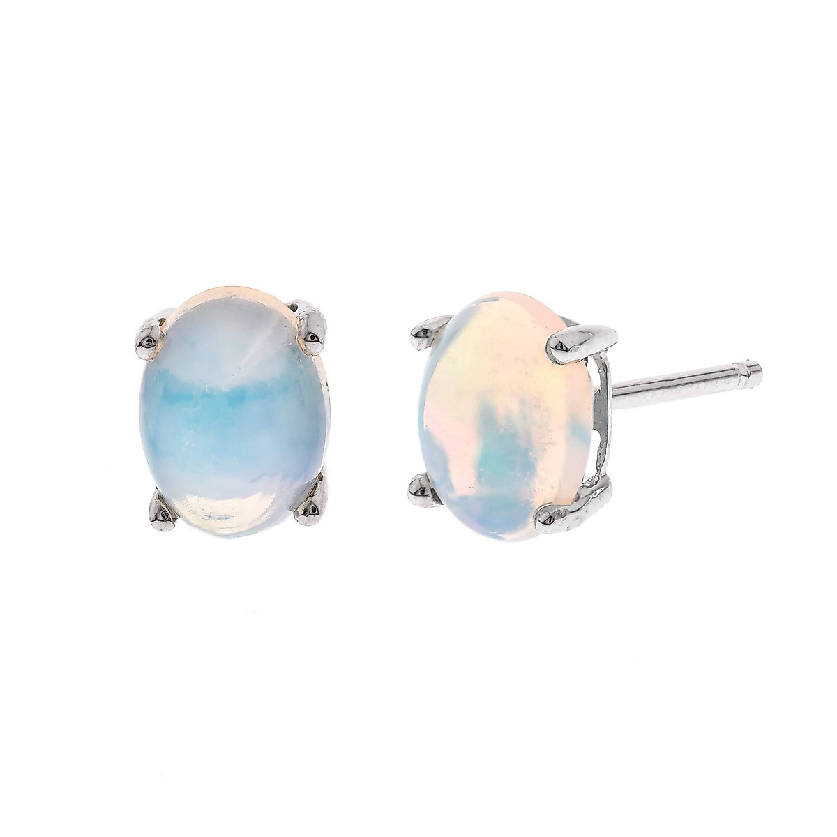 Gin & Grace 14K White Gold Natural Ethiopian Opal earrings for women | Ethically, authentically & organically sourced (Oval-cut) shaped opal hand-crafted jewelry for her | Opal Earrings for women