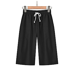 SMIDOW Jean Shorts with Rhinestone Fringe Shorts for Women Bermuda Cotton Linen Knee Length Drawstring Pocket Shorts Pants Solid Long Shorts Below The Knee Black XL