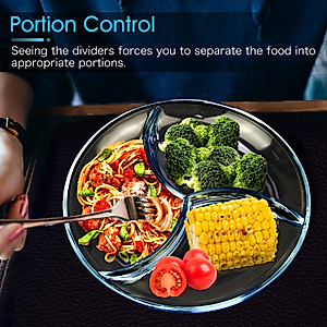 NUTRIUPS Durable Divided Plates 10inch, 2 Piece, Divided Dinner Plates Portion Control Plates for Adults, Bariatric Diet Microwave& Dishwasher Safe