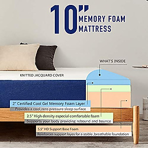 JINGWEI Full Mattress, 10 inch Gel Infused Memory Foam Mattress in a Box, Premium Bed Mattress with Breathable Soft Cover - Medium Firm Feel with Motion Isolating