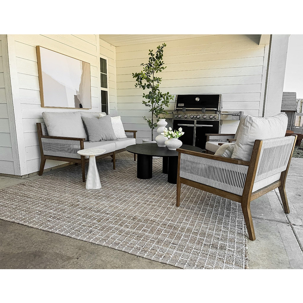 Nathan James Kayden Bohemian Wood Loveseat Sofa, Upholstered Outdoor Seating with Removable Cushion Covers, Solid Acacia Wood Frame, Light Brown