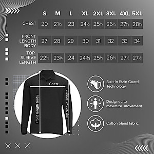 Premium Wear Long Sleeve Polo Shirt for Men, Cotton-Blend Fabric Golf Shirt with Collar, 3-Button Placket, Stain Guard, Elastic Cuffs, Side Split Hem, Casual Tennis Shirt Work & Play, Black XL