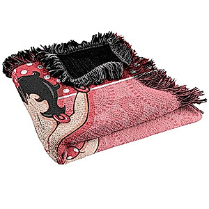 LOGOVISION Betty Boop Blanket, 50"x60" Paisley & Polka Dots Woven Tapestry Cotton Blend Fringed Throw
