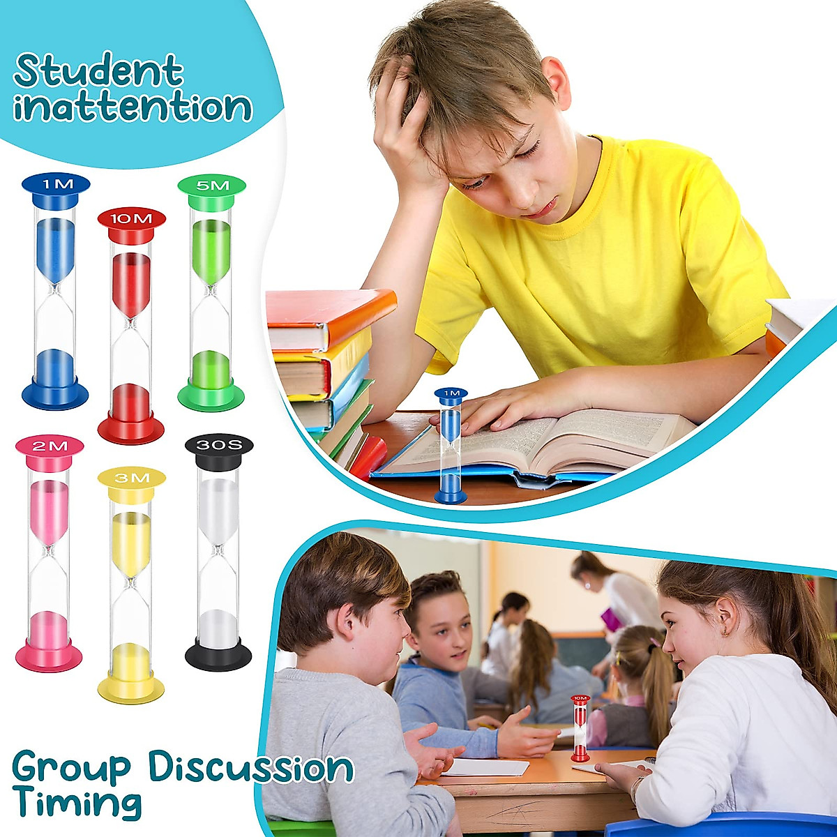 Xuhal 60 Pcs Back to School Sand Timer for Classroom Small Colorful Plastic Hourglass Sand Clock Bulk Hour Glass 30sec/ 1min/ 2mins/ 3mins/ 5mins/ 10mins for School Kids Teacher Learning Games