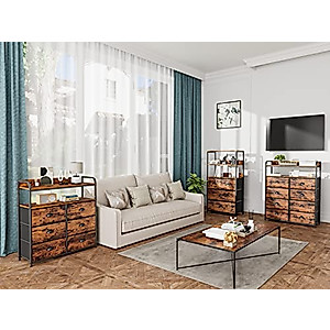 Furologee 8 Storage Drawers Dresser for Bedroom with Double Shelf Tall, Large Storage Organizer Unit for Closet,Living Room,Entryway, Wooden Top,Sturdy Metal Frame (Rustic Brown, 8 drawers)