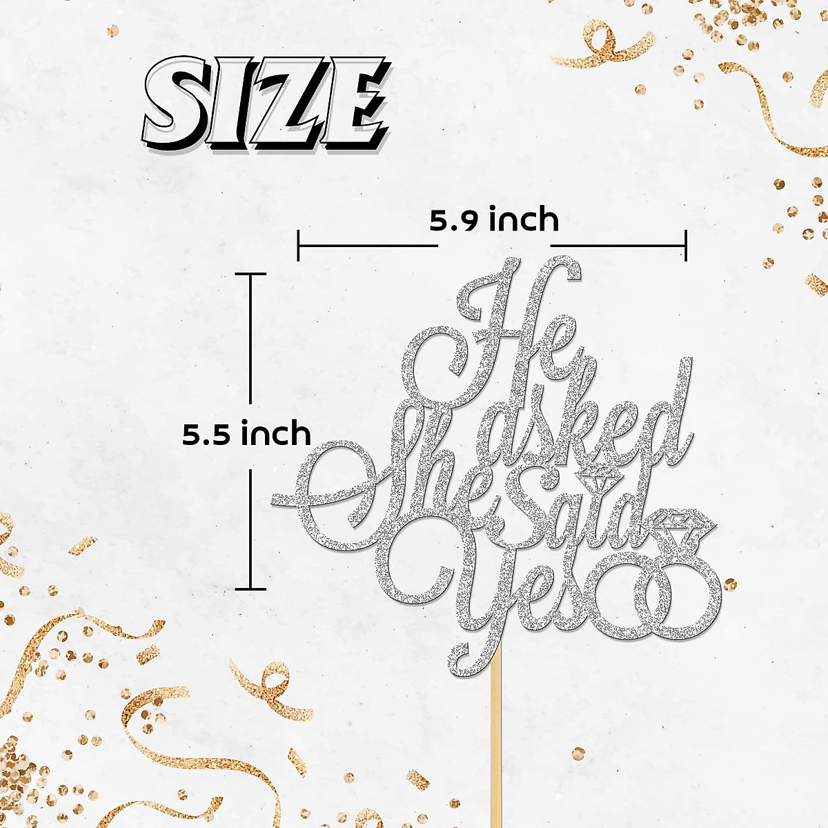 He Asked She Said Yes Cake Topper, Just Engaged, From Miss to Mrs, Silver Glitter Bride to Be Happy Engagment Party Cake Decorations