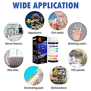 NiHome 100PCS Test Strips, Monitor Aquarium Water Quality, Test pH, Free Chlorine, Nitrate, Nitrite, Hardness and More, Accurate 6-In-1 Water Problems Testing for Fish, Use Weekly When Problems Appear
