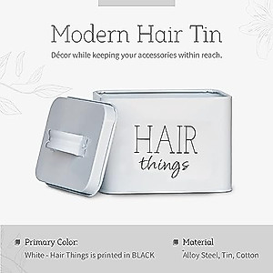 Lola Creates Hair Accessories Organizer - Chic Hair Tie Holder for Girls - Practical Hair Accessory Storage - White Clip Container for Bedroom, Bathroom - Durable Metal Organizer Box, Lid