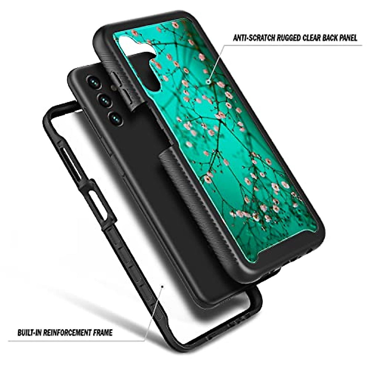 NZND Case for Samsung Galaxy A13 5G with [Built-in Screen Protector], Full-Body Protective Shockproof Rugged Bumper Cover, Impact Resist Durable Phone Case (Plum Blossom)